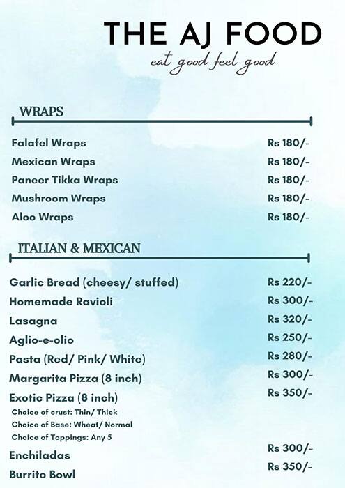 Menu of The AJ Foods, Vile Parle West, Mumbai