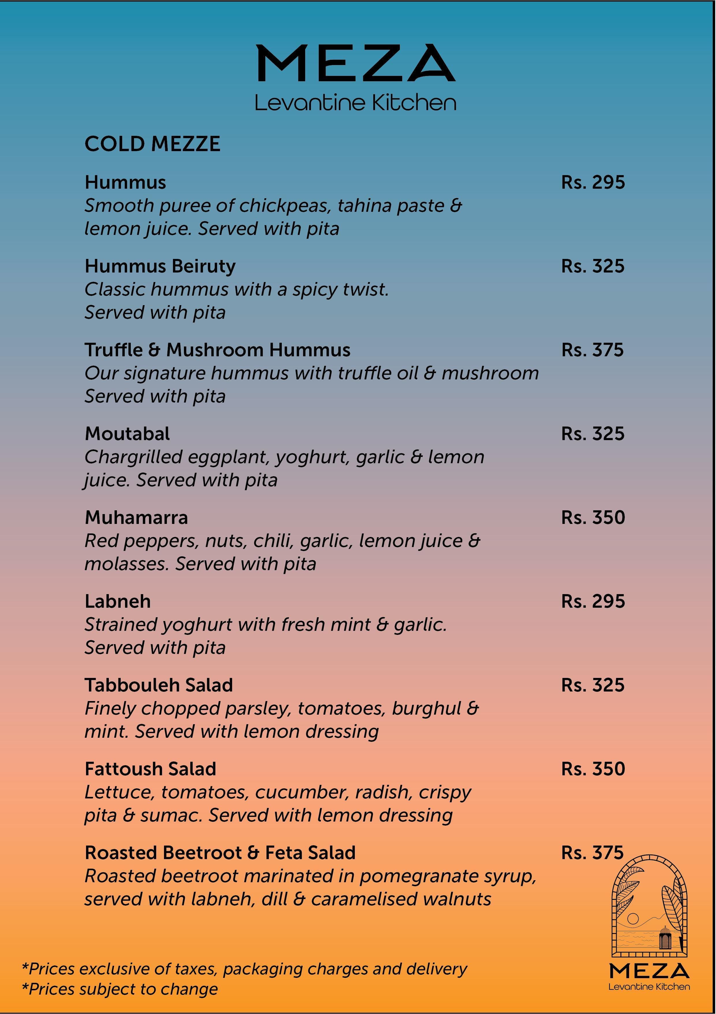 Menu of Meza - Levantine Kitchen, Malviya Nagar, New Delhi