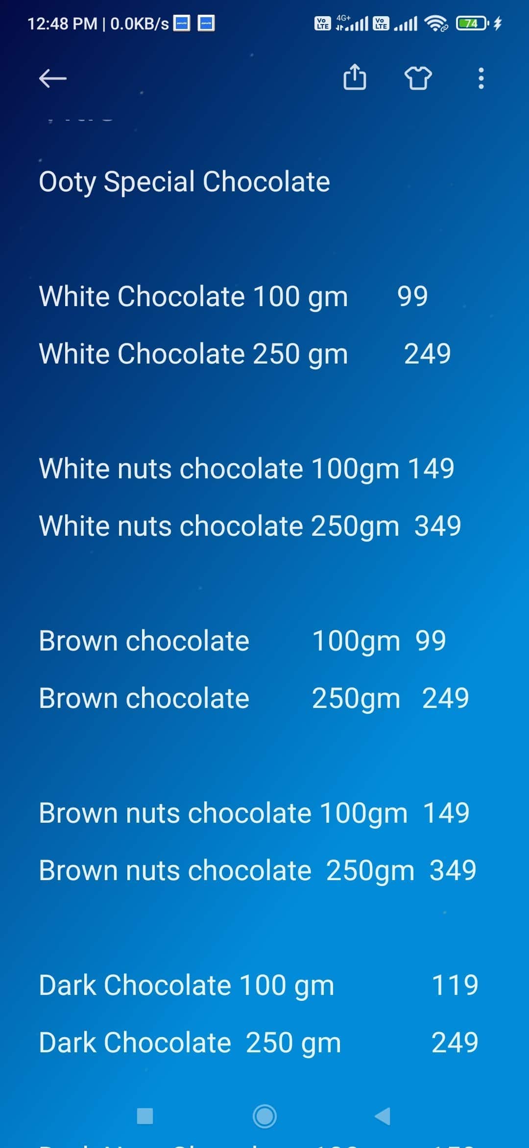 Menu of B2 Chocolate Snacks, Thirumudivakkam, Chennai