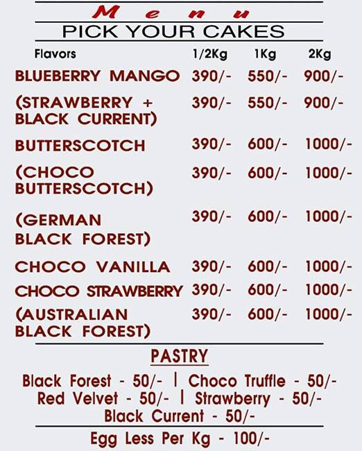 Menu of Baked & Battered Cakes, Mogappair, Chennai