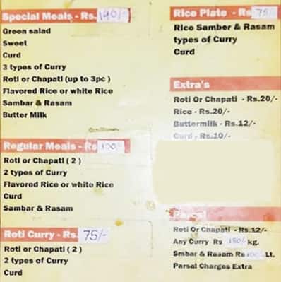 Menu of Sri Venkateshwara North Karnataka Jolada Roti Hotel, BTM, Bangalore