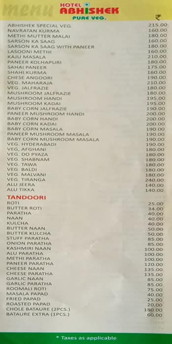 Menu at Abishek Hotel & Restaurant, Thane
