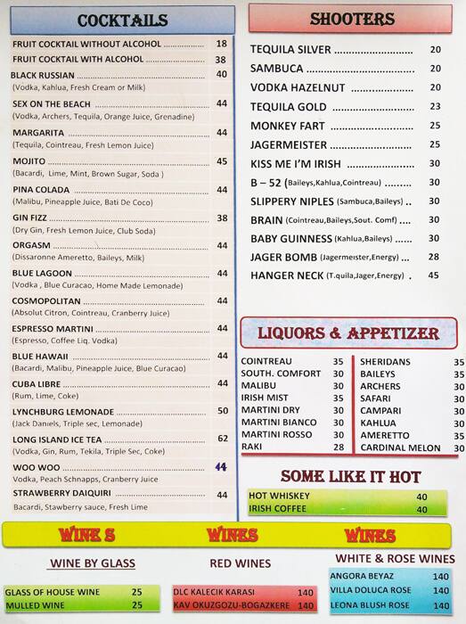 Menu at Irish Pub The James Joyce, Istanbul, Balo Sk. No:26