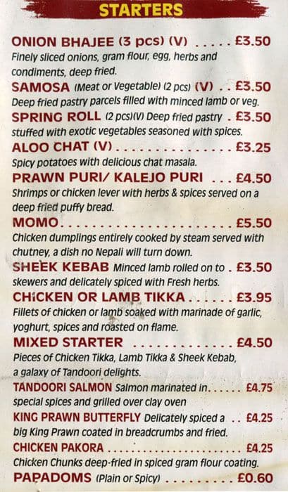 Kathmandu Valley Menu, Menu for Kathmandu Valley, Wandsworth, London ...