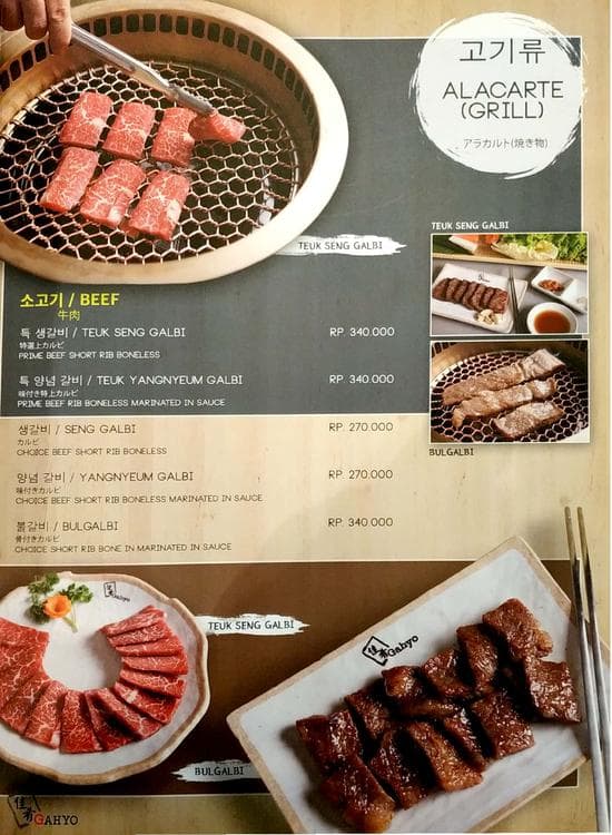 Menu at Gahyo BBQ, Jakarta, Kav 52-53 Jl Jend Sudirman