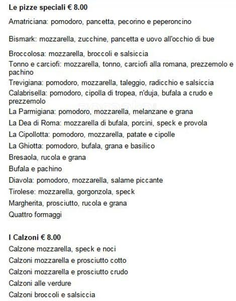 Menu da Ristorante Dea, Roma