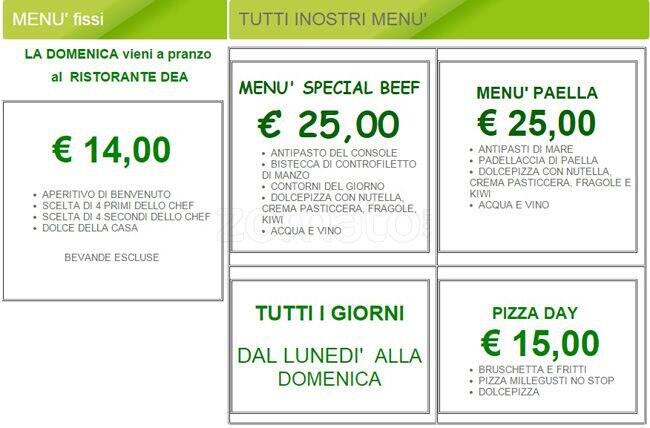 Menu da Ristorante Dea, Roma