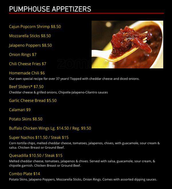 Menu at Pumphouse pub & bar, Bellevue