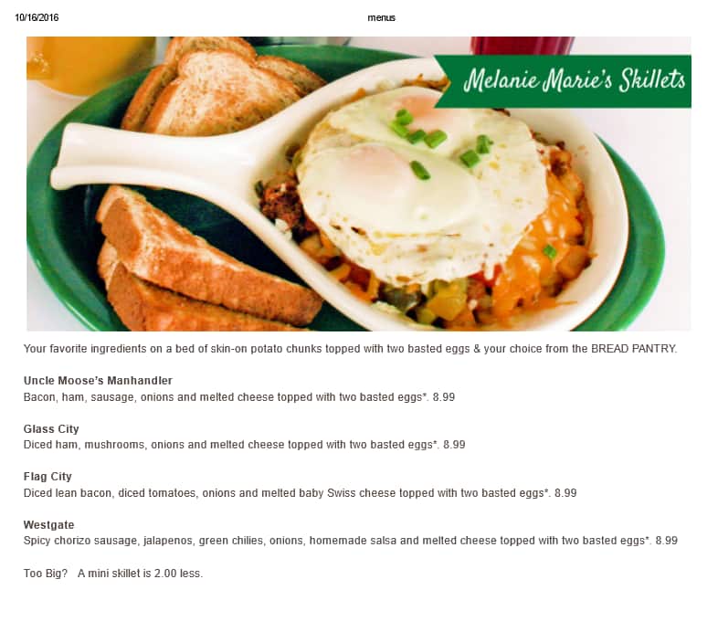 Menu at Scramblers restaurant, Sharonville