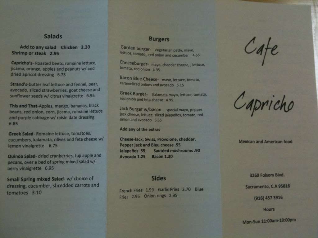 Cafe Capricho Menu, Menu for Cafe Capricho, East Sacramento, Sacramento ...