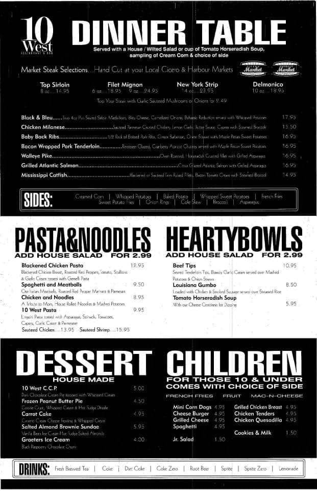 Menu at 10 West Restaurant & Bar, Cicero, 10 W Jackson St