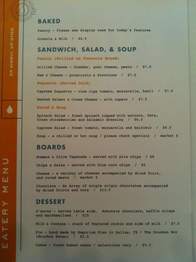 Menu at Café Evoke cafe, Edmond