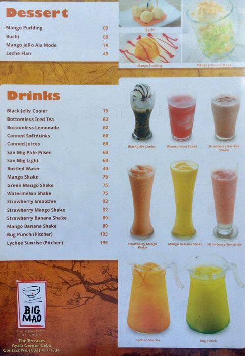 Menu at Cebu Big Mao Chinese Bistro restaurant, Cebu City