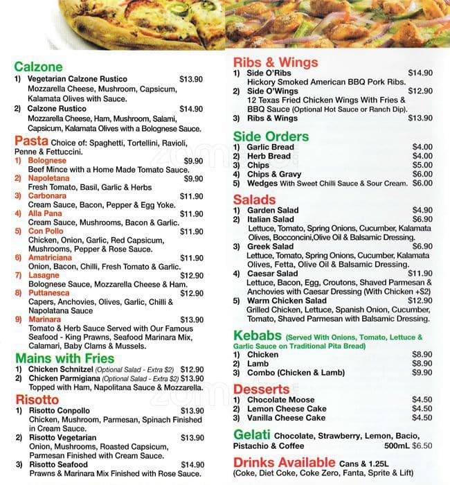 Menu at Muchos Pizza, Adelaide