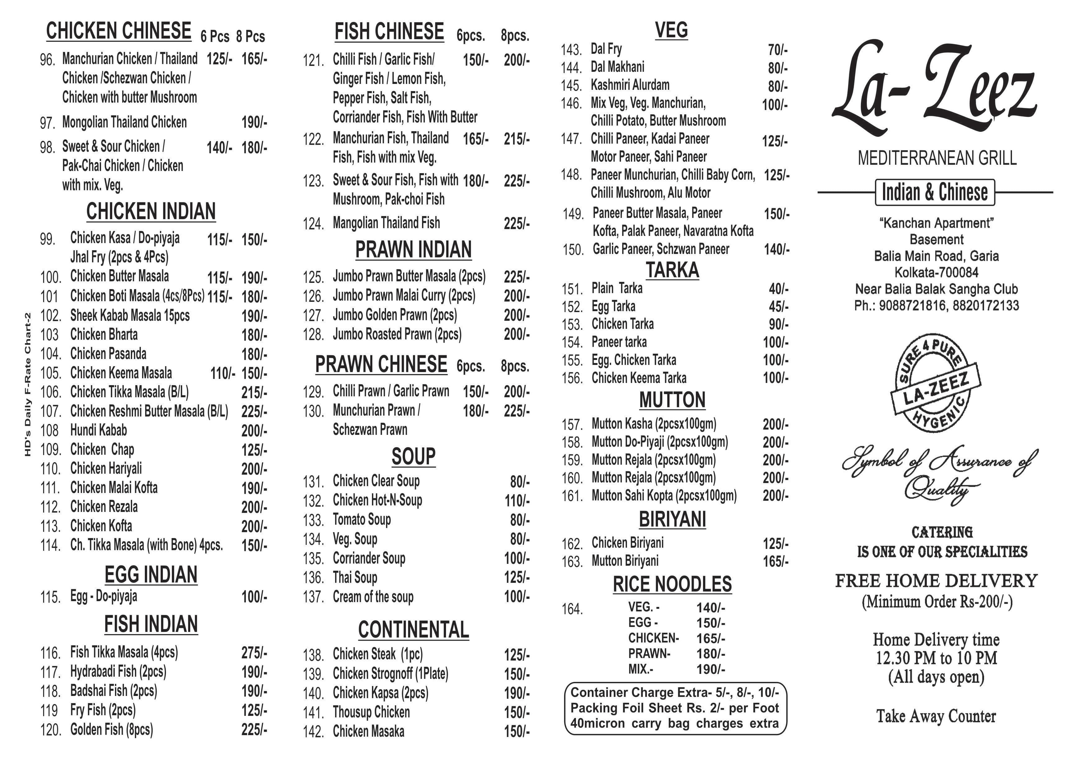 Menu at Lazeez, Kolkata, 116