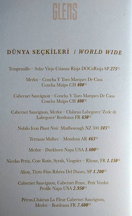 Menu at Glens, Istanbul, Abdi İpekçi Cd. No:12/1