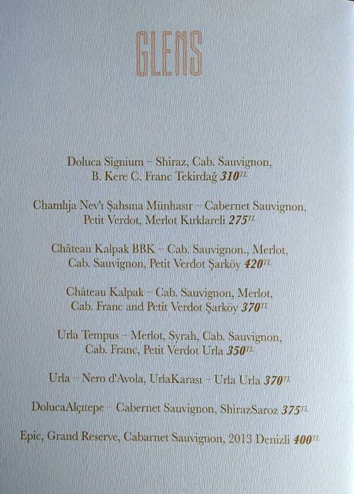 Menu at Glens, Istanbul, Abdi İpekçi Cd. No:12/1