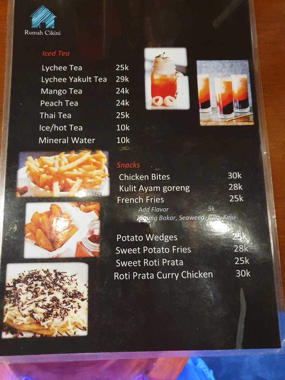 Menu at Rumah Cikini restaurant, Central Jakarta, Jl. Cikini V No.16