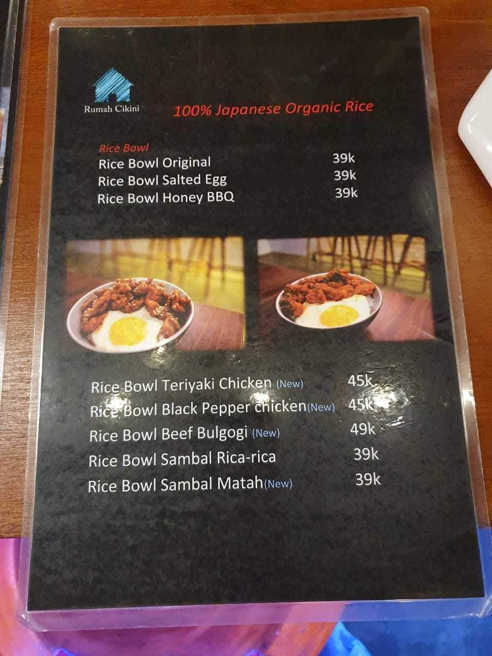Menu at Rumah Cikini restaurant, Central Jakarta, Jl. Cikini V No.16