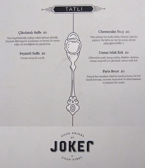 Menu at Joker No:5, Istanbul