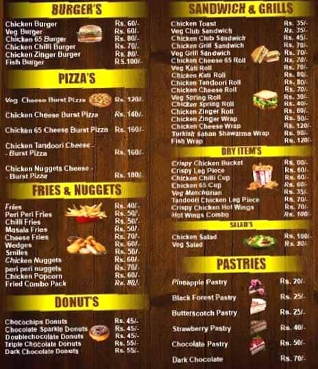 Menu of De Fresh Bakers, Mehdipatnam, Hyderabad