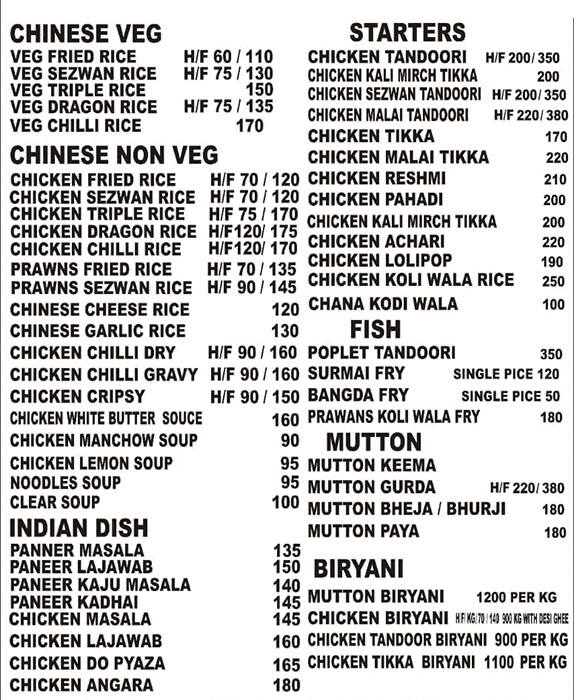 Menu of Mumbai Food's, Baner, Pune