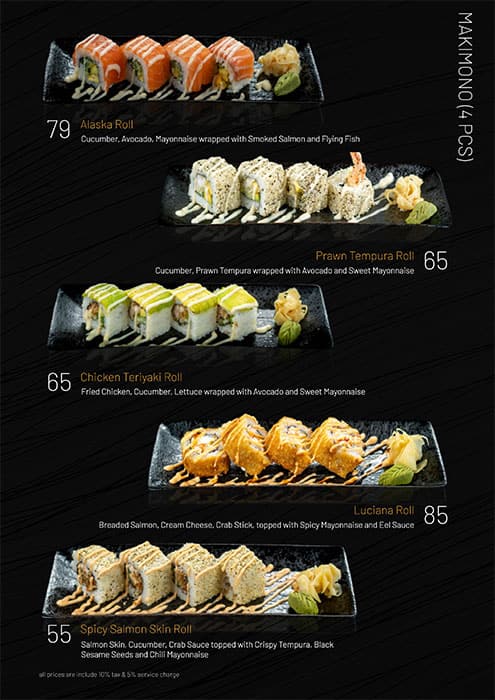 Menu at Ensō Japanese Fusion & Bar, Mengwi