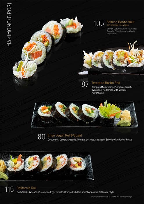 Menu at Ensō Japanese Fusion & Bar, Mengwi