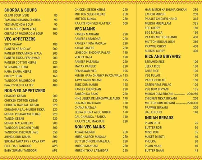 Menu at Wah Paaji, Pune, Shp No.1
