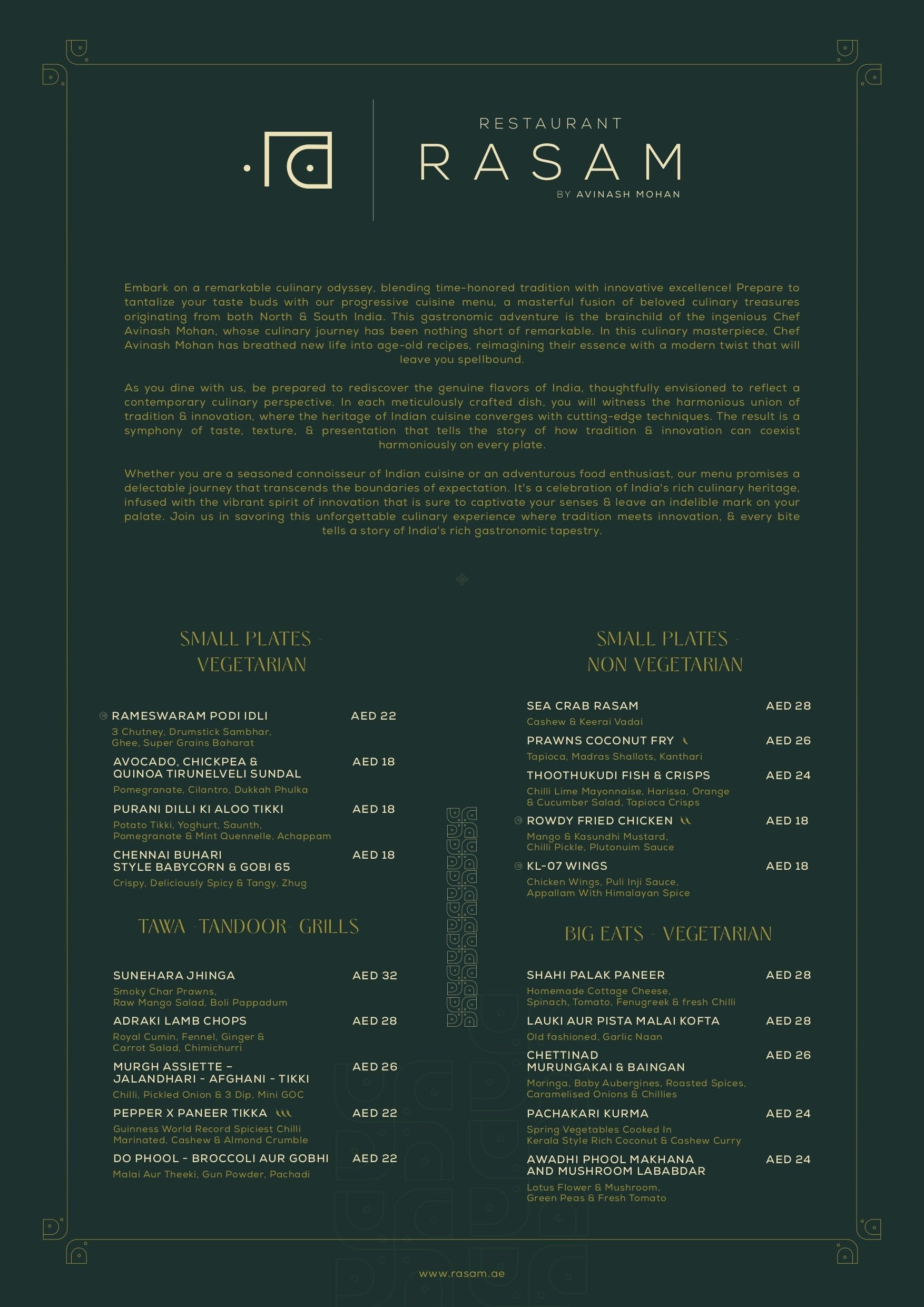 Menu of Rasam, Discovery Gardens, Dubai
