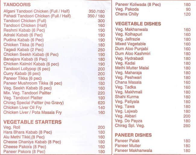 Hotel Golden Chirag Menu, Menu for Hotel Golden Chirag, Ghansoli, Navi ...