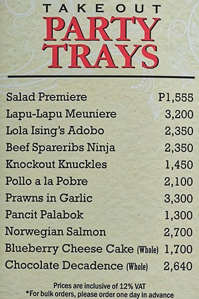 Menu at Cafe Adriatico, Manila, M. Adriatico St