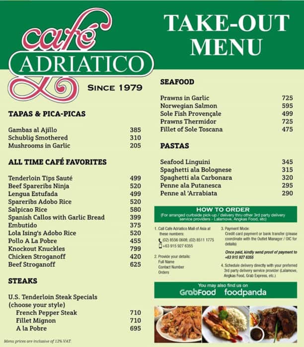 Menu at Cafe Adriatico, Manila, M. Adriatico St