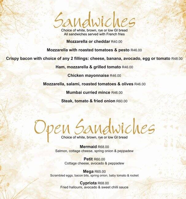 Menu at Café Bellini cafe, Benoni