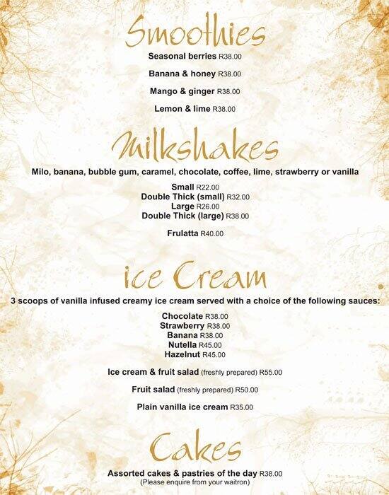 Carta de Café Bellini, Benoni