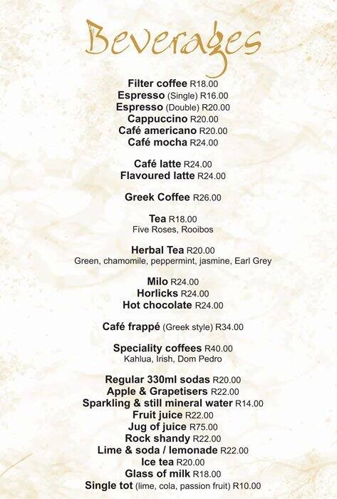 Menu at Café Bellini cafe, Benoni
