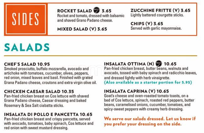 Menu at Ask Italian pizzeria, Manchester