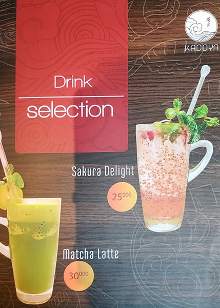 Menu at Kadoya Restaurant, Jakarta