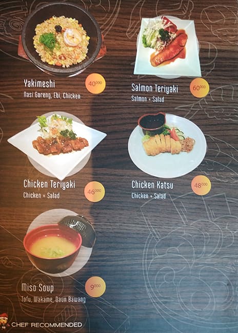 Menu at Kadoya Restaurant, Jakarta