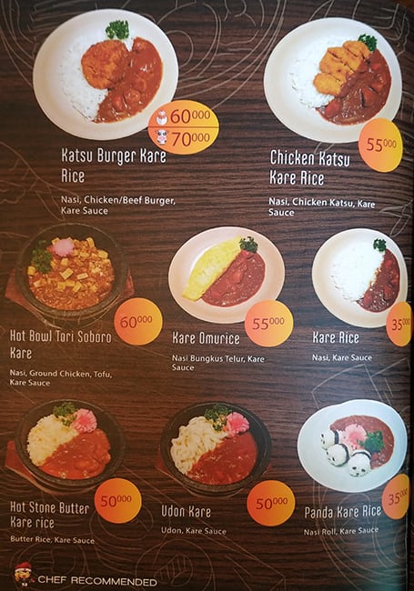 Menu at Kadoya Restaurant, Jakarta
