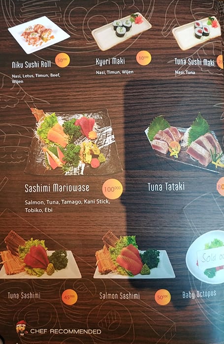 Menu at Kadoya Restaurant, Jakarta