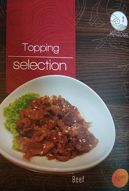 Menu at Kadoya Restaurant, Jakarta