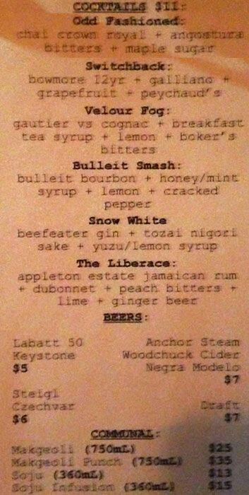 Menu at ODDSEOUL pub & bar, Toronto