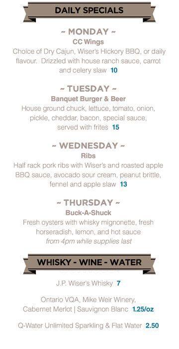 Menu at CC Lounge pub & bar, Toronto