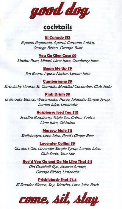 Menu at Good Dog Bar, Philadelphia
