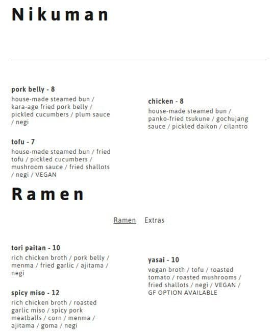 Menu at Goro Ramen + Izakaya restaurant, Oklahoma City