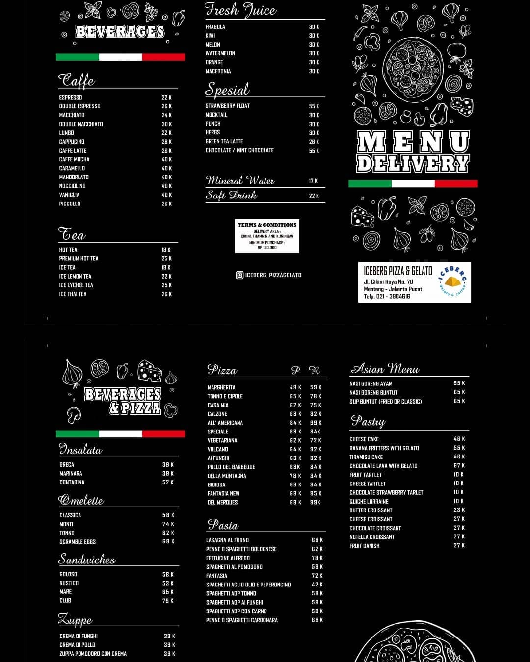 Menu at ICEBERG PIZZA AND GELATO restaurant, Jakarta