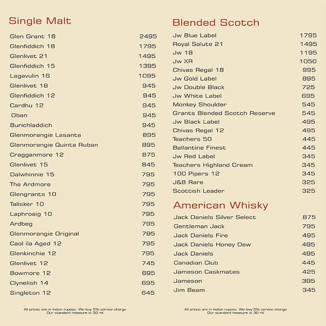 Menu at Marquis - Radisson Blu, Bengaluru