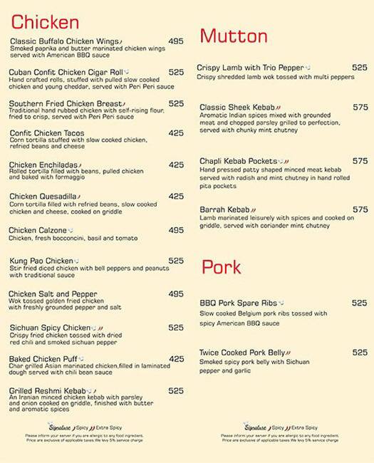 Menu at Marquis - Radisson Blu, Bengaluru