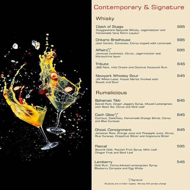 Menu at Marquis - Radisson Blu, Bengaluru